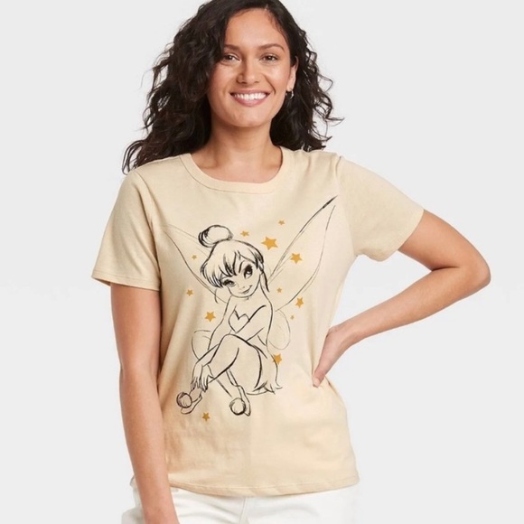 Disney | Tops | Disney Tinkerbell Cream Beige Short Sleeve Graphic ...